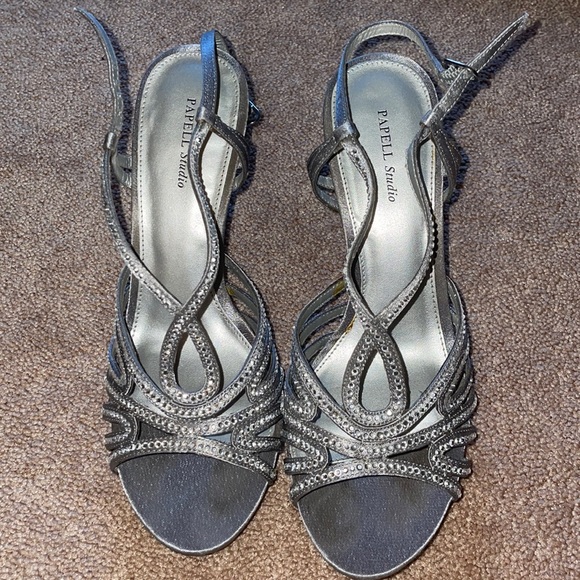 Papell Boutique | Shoes | Papell Studio Silver Rhinestone Heel | Poshmark